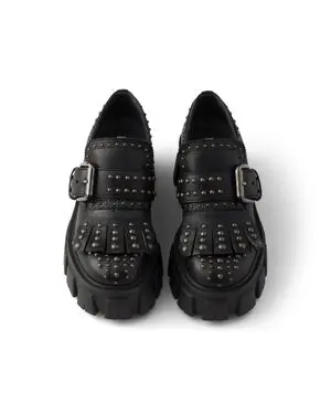 Prada Monolith Studded Leather Loafers