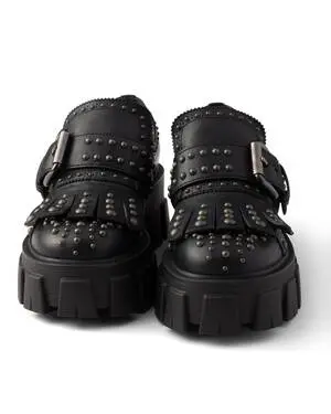 Prada Monolith Studded Leather Loafers