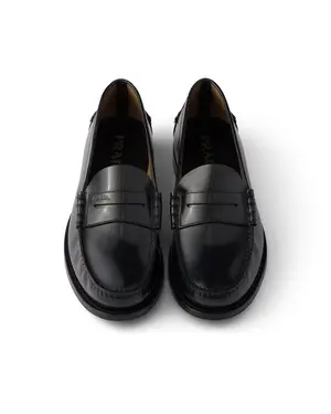 Prada Brushed Leather Loafers - Black