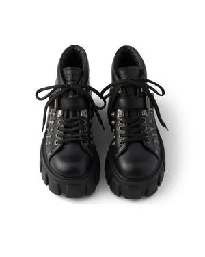 Prada Monolith Studded Leather Booties