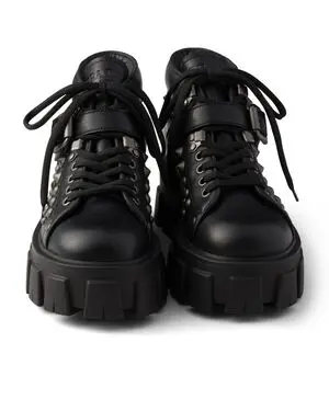 Prada Monolith Studded Leather Booties