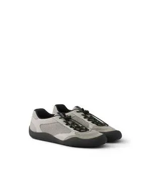Prada Speedrock Leather And Mesh Sneakers - Grey