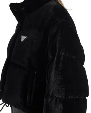Prada Convertible Cropped Velvet Down Jacket - Black