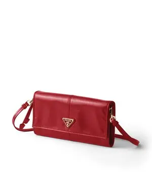 Prada Leather Wallet With Shoulder Strap - Red