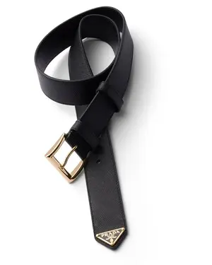 Prada Saffiano Leather Belt With Metal Buckle - Black