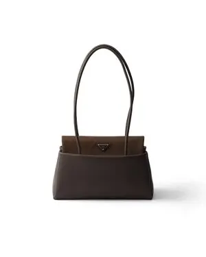 Prada Passage Medium Leather Bag With Re-nylon Flap - Coffee