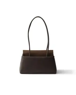 Prada Passage Medium Leather Bag With Re-nylon Flap - Coffee
