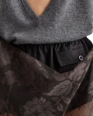Prada Chantilly Lace Midi-skirt With Straps - Ebony