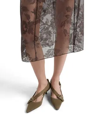 Prada Chantilly Lace Midi-skirt With Straps - Ebony