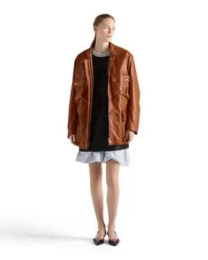 Prada Antiqued Leather Caban Jacket - Brandy