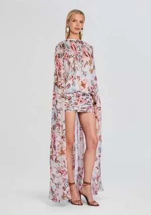 Hemant & Nandita Ezra Ruched Cape Mini Dress - Blue