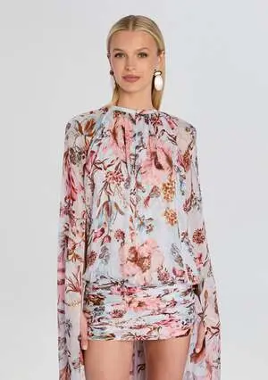 Hemant & Nandita Ezra Ruched Cape Mini Dress - Blue