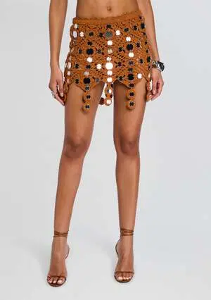 Retrofete Clarie Crochet Mini Skirt - Metallic Rust