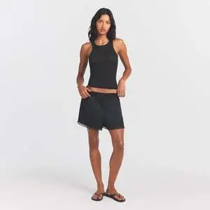 SKIMS Lace Boxer | Black | | Woven Shine - Onyx