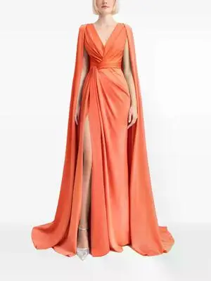 GEMY MAALOUF Draped Cape-sleeve Gown