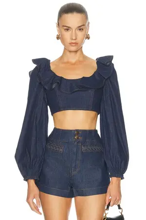 Zimmermann Aster Denim Frill Top