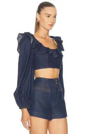 Zimmermann Aster Denim Frill Top