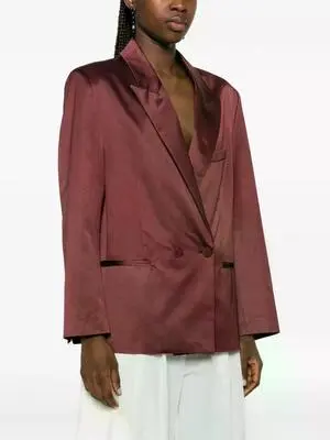FORTE_FORTE Satin Double-breasted Blazer - Red