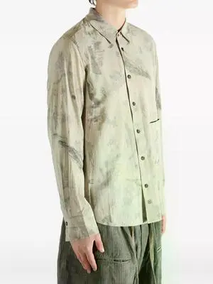 ZIGGY CHEN Abstract-print Cotton Shirt - Neutrals