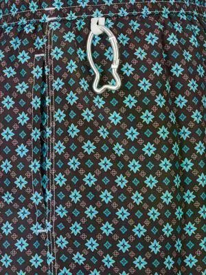 Fedeli Geometric-print Swim Shorts - Brown