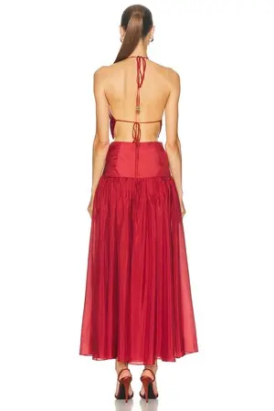 Zimmermann Indra Plunge Halter Maxi Dress - Raspberry
