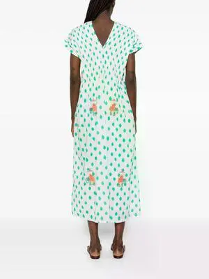 Nimo With Love Embroidered Polka-dot Midi Dress