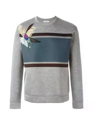 Valentino Garavani Parrot-print Striped Sweatshirt - Grey
