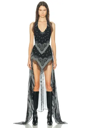 HAELO Split Bandana Halter Dress - Black