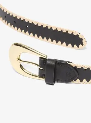 Michael Kors Whipstitched Leather Belt - Black