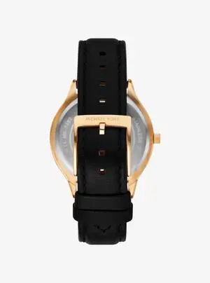 Michael Kors Slim Runway Gold-tone Leather Watch - Black