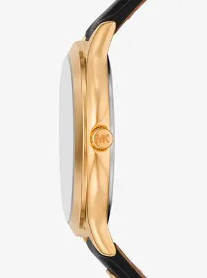 Michael Kors Slim Runway Gold-tone Leather Watch - Black