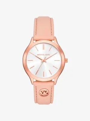 Michael Kors Slim Runway Rose Gold-tone Leather Watch - Pink