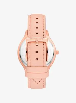 Michael Kors Slim Runway Rose Gold-tone Leather Watch - Pink
