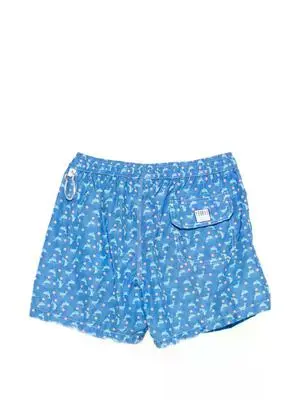 Fedeli Dolphin-print Swim Shorts - Blue