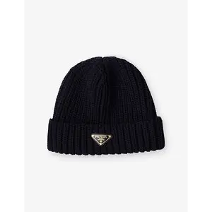 Prada Logo-embellished Knitted Wool Beanie - Blue