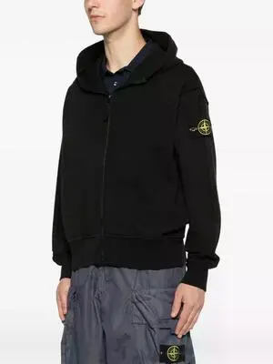 Stone Island Logo-patch Zip-up Hoodie - Black