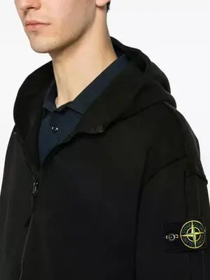 Stone Island Logo-patch Zip-up Hoodie - Black