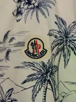 Moncler Floral Print Short Sleeve Cotton Shirt - Neutrals