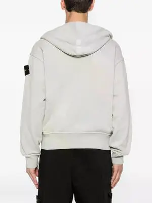 Stone Island Compass Motif Zip-up Hooded Jacket - Grey