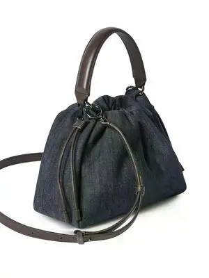Brunello Cucinelli Mellow Small Bucket Bag With Monili - Blue