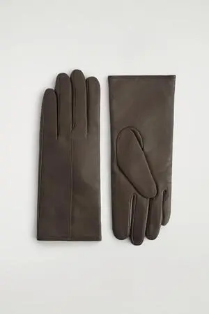 Cos Cashmere Wool-lined Leather Gloves - Brown