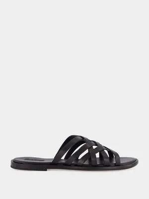Dragon Diffusion Woven Leather Flat Sandals - Black