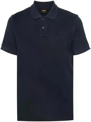 BOSS Logo-rubberised Cotton Polo Shirt - Blue