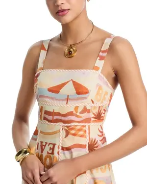 Moon River Square Neck Printed Midi Dress