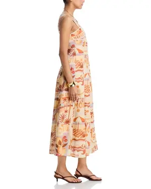 Moon River Square Neck Printed Midi Dress
