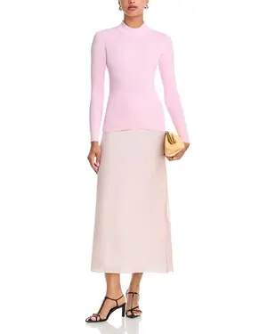 JIL SANDER Long Sleeve Ribbed Mock Neck Sweater - Candy Pink