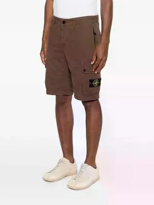 Stone Island Cargo Shorts With Compass Motif - Brown