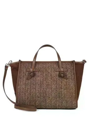 GIANNI CHIARINI Miss Marcella Woven Suede-panel Tote Bag - Brown