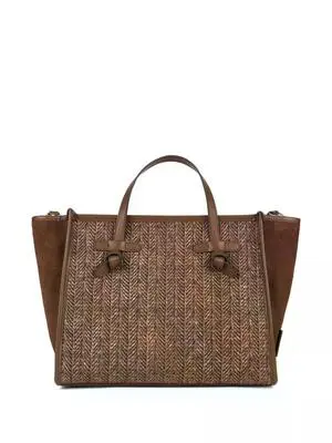 GIANNI CHIARINI Miss Marcella Woven Suede-panel Tote Bag - Brown