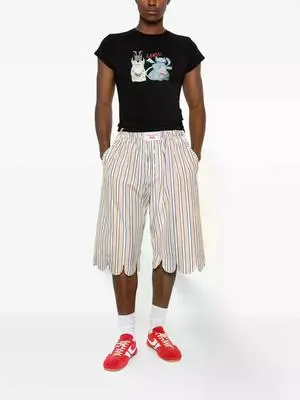 CHARLES JEFFREY Striped Scalloped Shorts